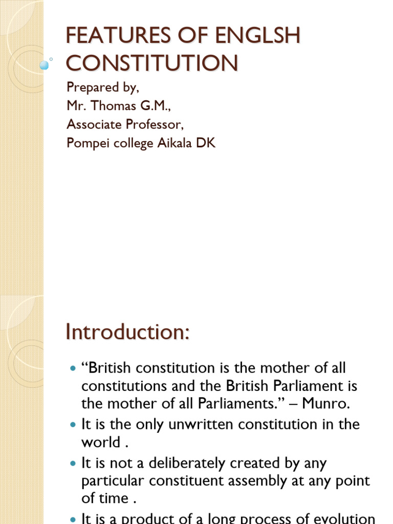 Features of Englsh Constitution | PDF | Constitution | Constitution Of ...