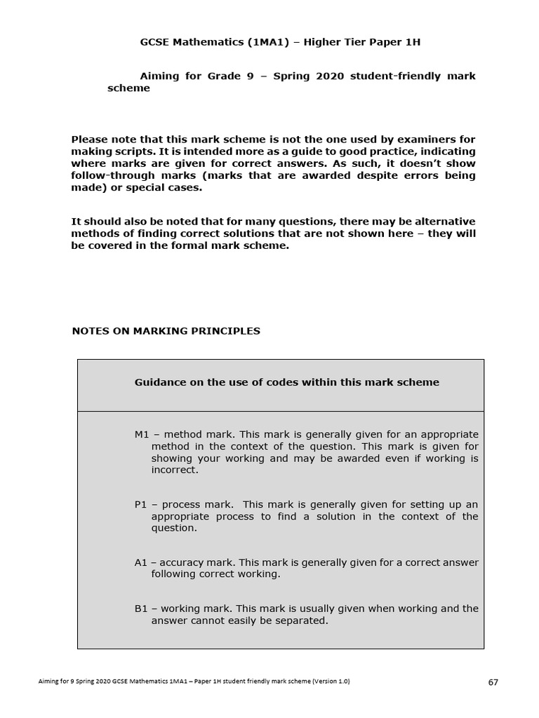 G9 Paper 1H Non Calc MS | PDF | Quadratic Equation | Equations