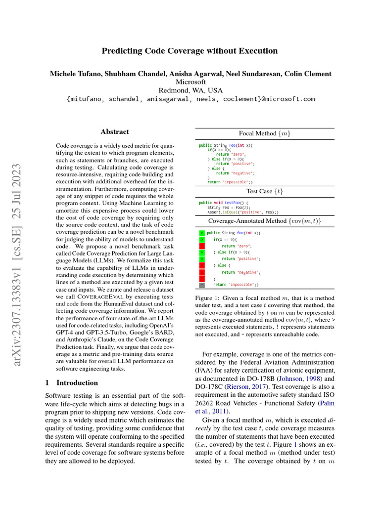Predicting Code Coverage Without Execution Pdf Computing Software Engineering