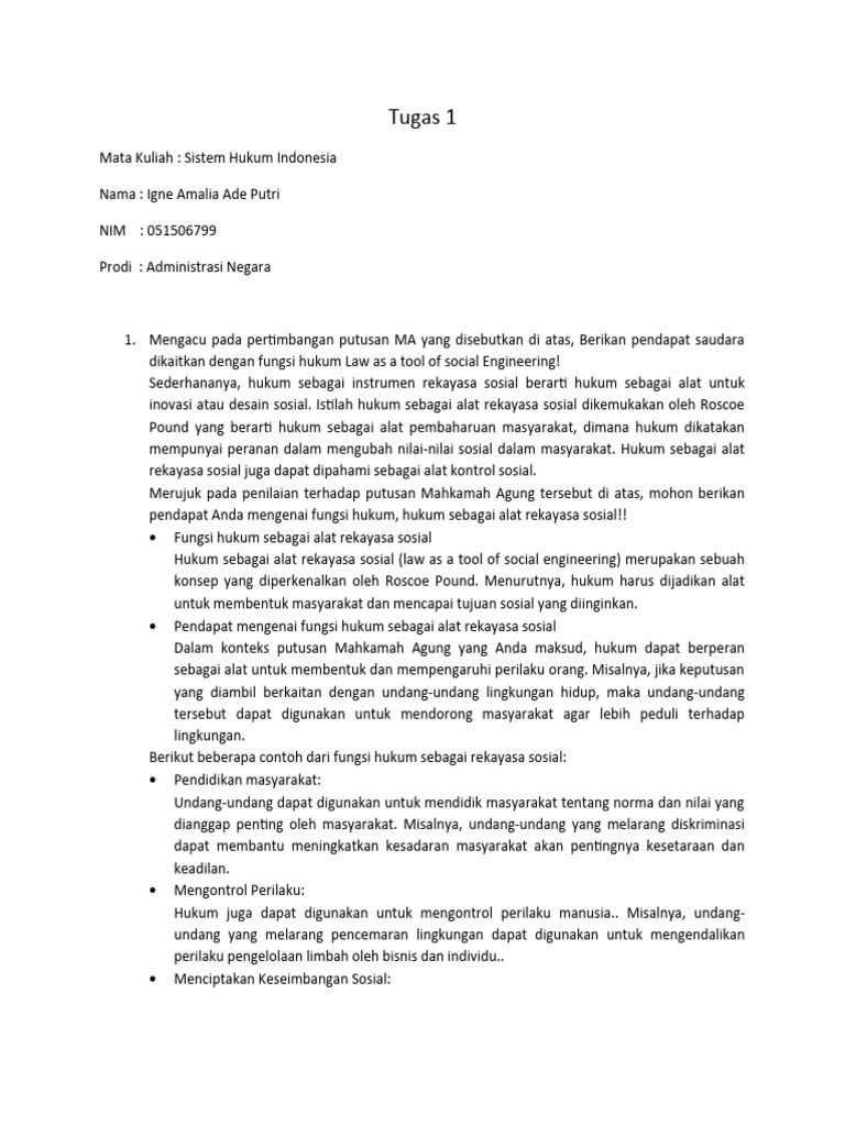 Tugas 1 - SHI - Igne Amalia Ade Putri - 051506799 | PDF | Politik