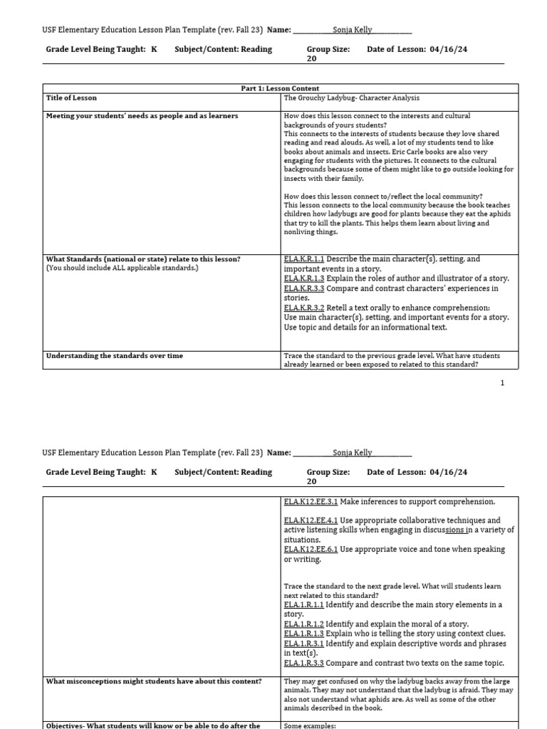Elementary Lesson Plan CT Observation | PDF | Educational Assessment | Lesson Plan