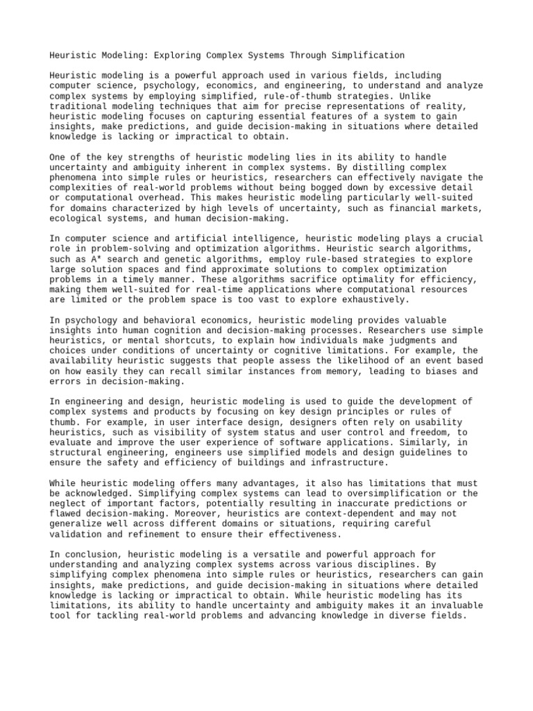 Heuristic Modeling Exploring Complex Systems Essay | Download Free PDF ...