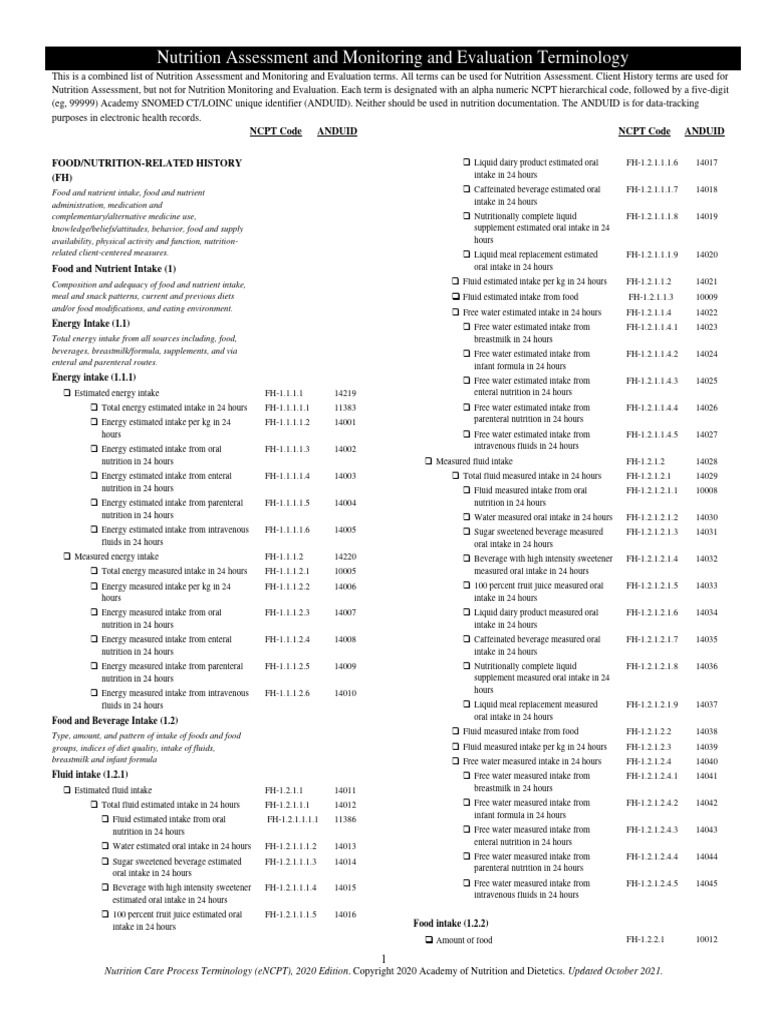 Terminology Nutrition Assesment & Monev NCP 2020 | PDF | Fat | Foods