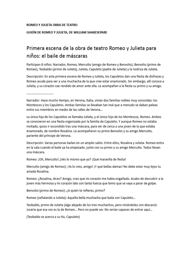 Romeo y Julieta: Escenas para Niños | PDF | Romeo y Julieta | Tragedias de Shakespeare