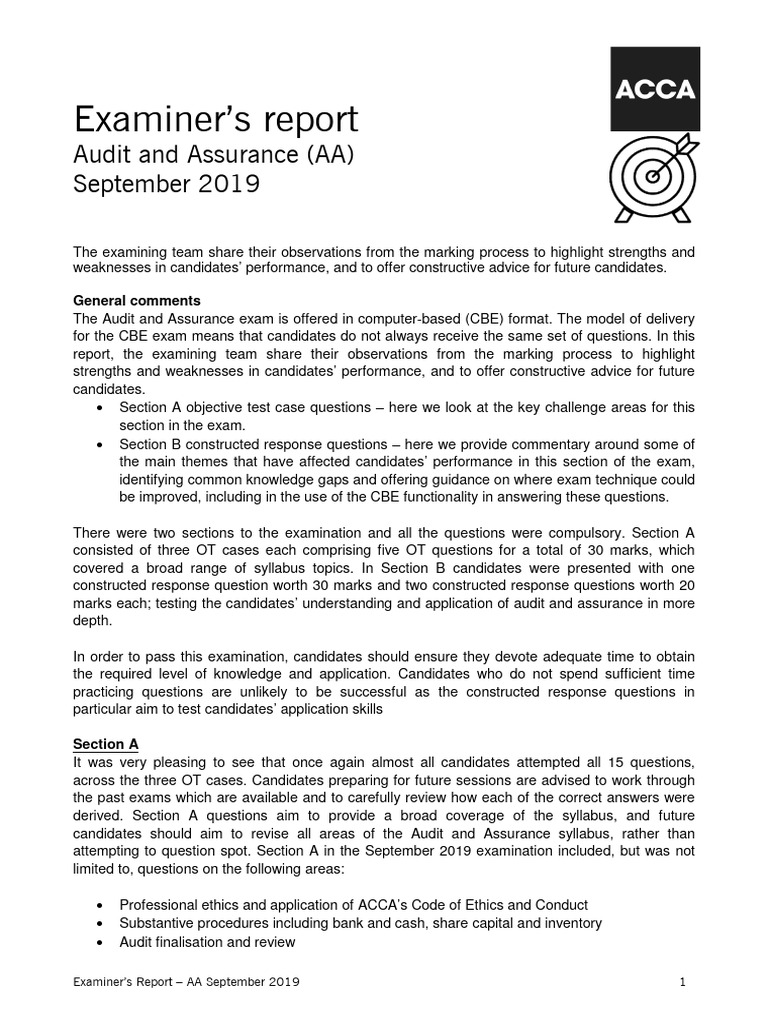 aa-examreport-s19 | PDF | Audit | Auditor's Report