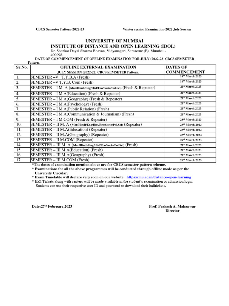 External July Exam Dates TY and Onwards | PDF