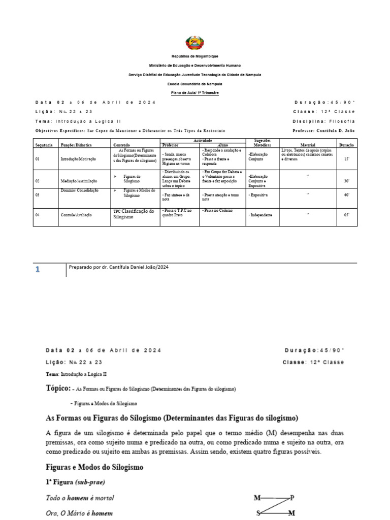 Plano 07 Da 12a Classe para 1o Trimestre - 115339 | PDF | Raciocínio dedutivo | Lógica