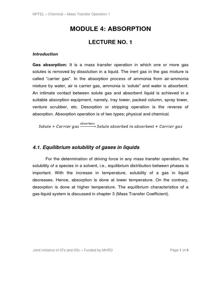 Mass Transfer 1 | Download Free PDF | Solubility | Absorption (Chemistry)