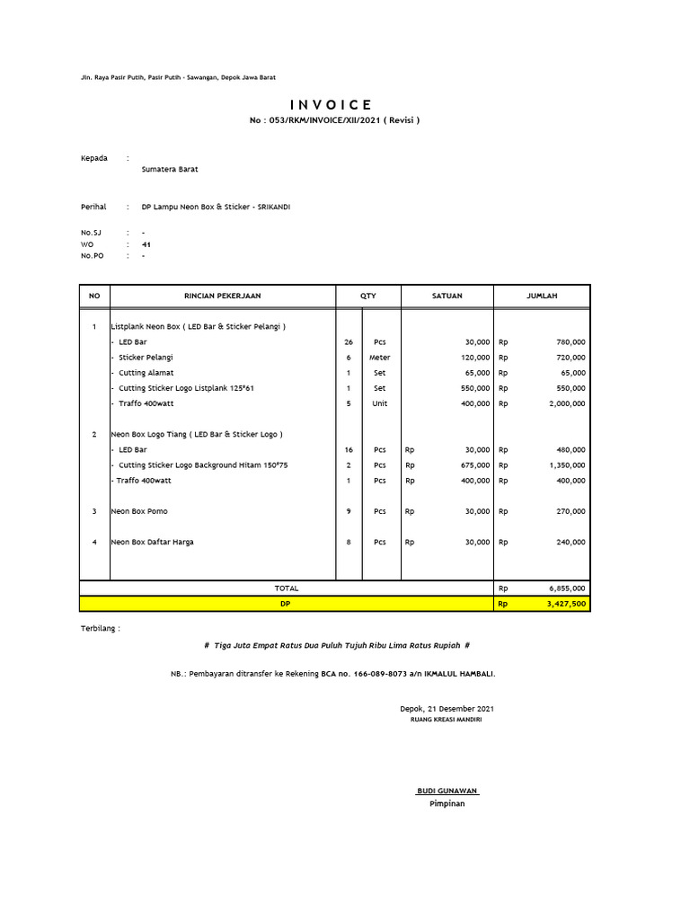 053 - INVOICE Lampu Neon Box | PDF
