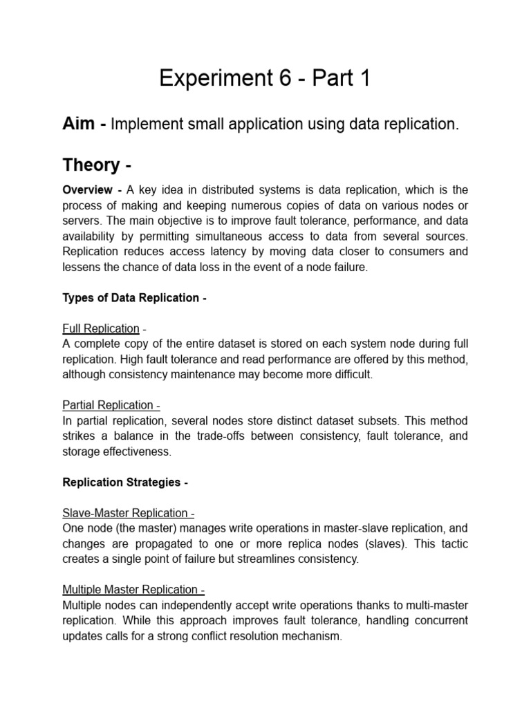 Experiment 06 | PDF | Replication (Computing) | Systems Engineering