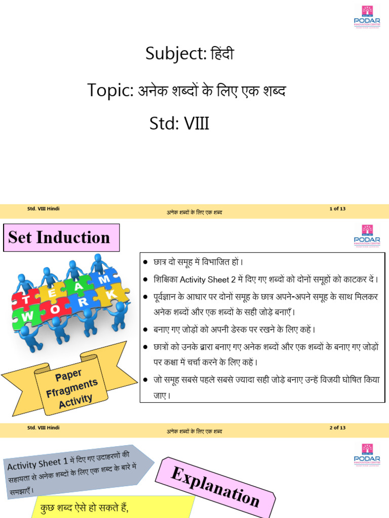 PPT1 - CB - VIII - Hindi - Anek Shabdon Ke Liye Ek Shabd | PDF