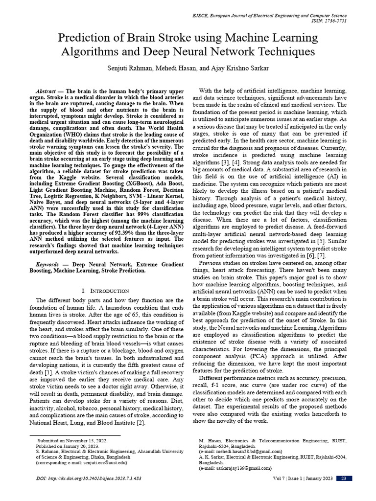 Prediction of Brain Stroke Using Machine Learning | PDF | Machine ...