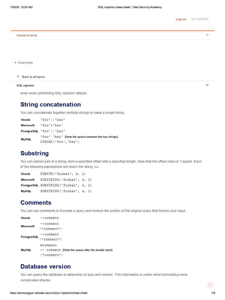 SQL injection cheat sheet _ Web Security Academy | PDF | Postgre Sql ... SQL injection cheat sheet _ Web Security Academy | PDF | Postgre Sql ...