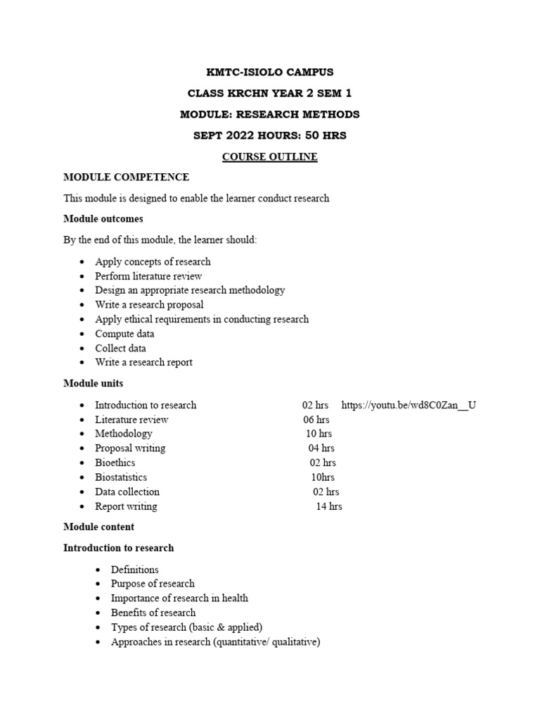 Research Course Outline Y2 S1 | PDF | Sampling (Statistics) | Statistics