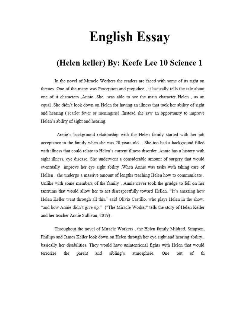 Keefe_lee_English_Essay_Helen_Keller | PDF | Helen Keller | Behavioural Sciences