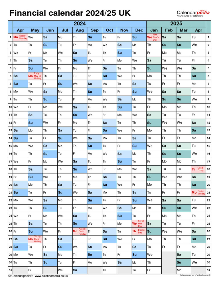 Financial Calendar 2024 2025 Portrait 1 Page | PDF