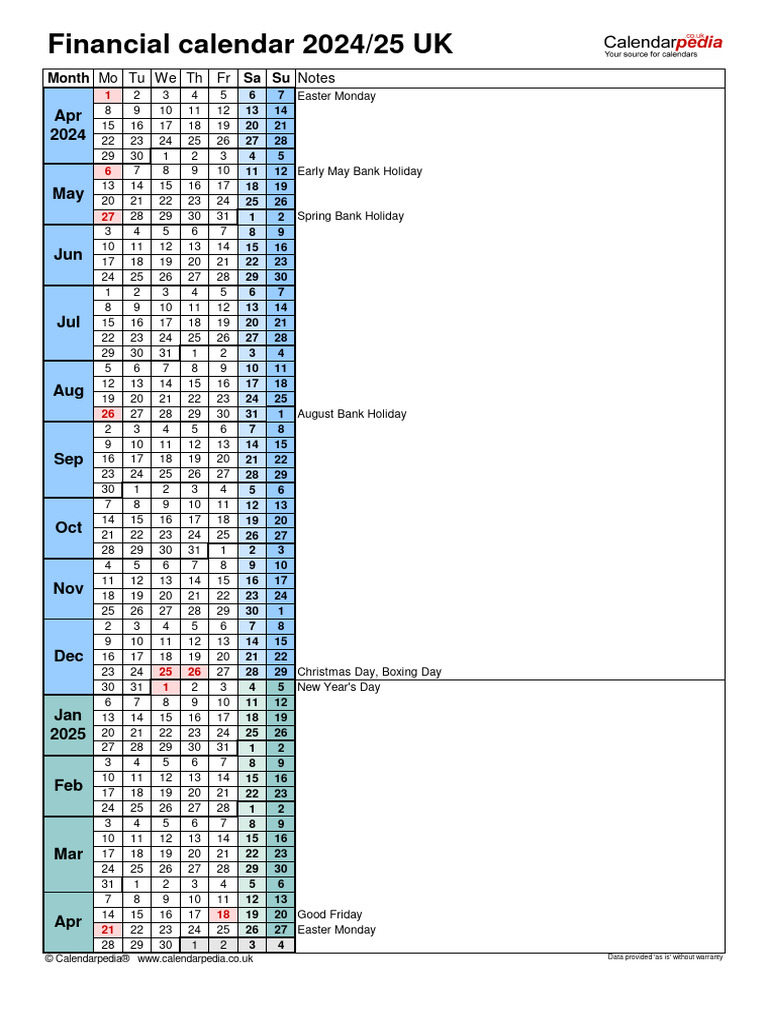 UK 2024/25 Financial Calendar | PDF | Observances | Holidays