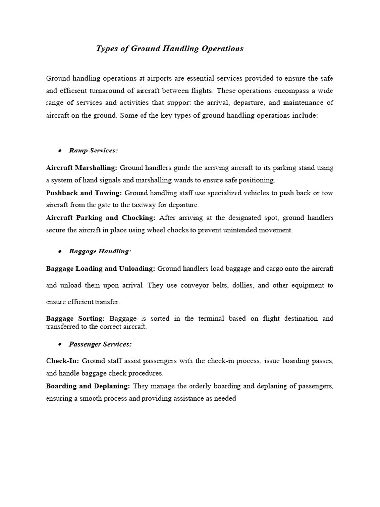 Types of Ground Handling Operations | PDF | Airport | Airlines Types of Ground Handling Operations | PDF | Airport | Airlines