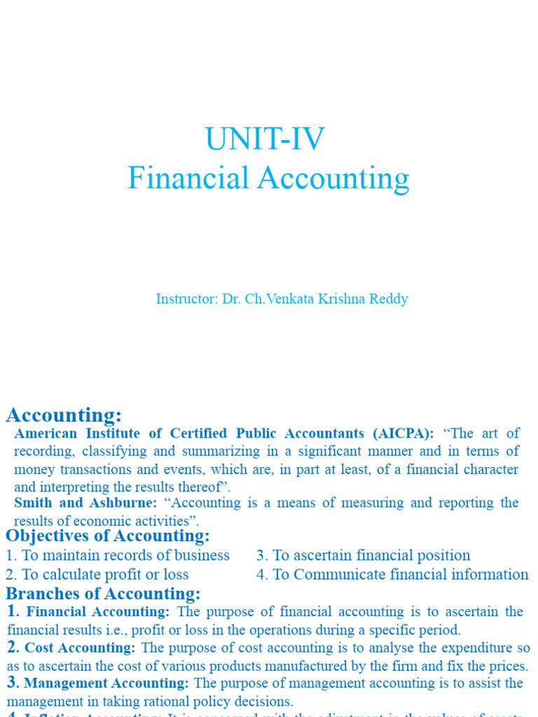 MEFA UNIT-IV 2024 Introdution of Financial Accounting | PDF | Debits And Credits | Accounting