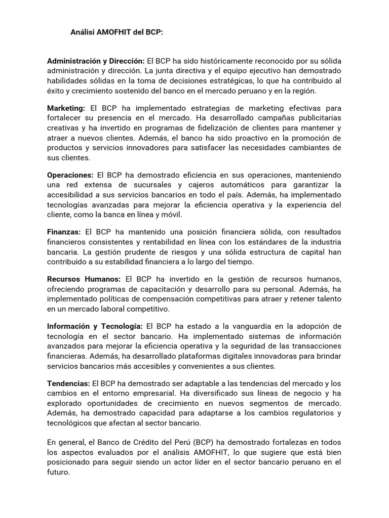 Análisis Amofhit BCP | PDF | Bancos | Gestión de recursos humanos