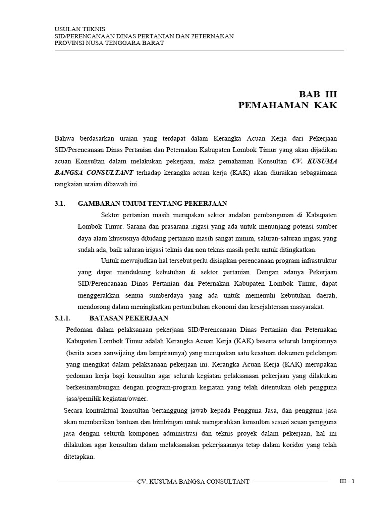 BAB 3 Pemahaman KAK | PDF