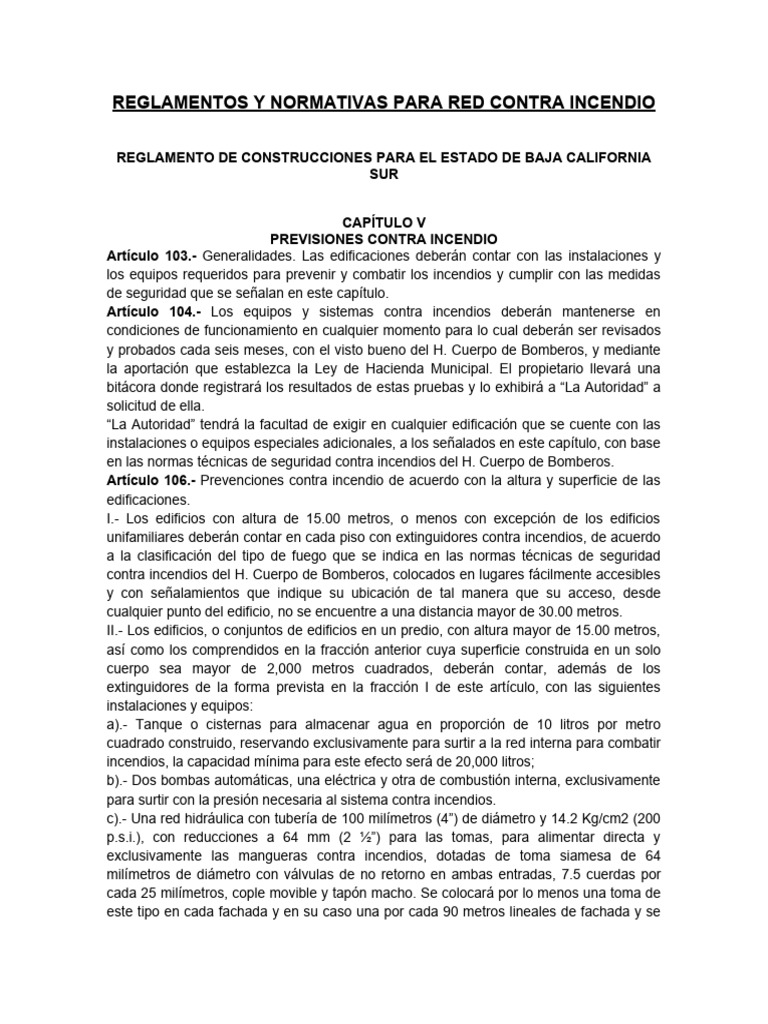 Reglamentos y Normativas para Red Contra Incendio | PDF | edificio | Agua