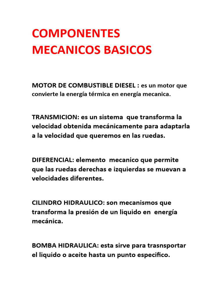 COMPONENTES MECANICOS BASICOS | PDF | Motores | Ingeniería mecánica