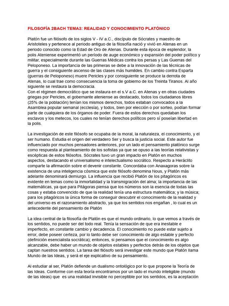 Tema3 Platon | PDF | Platón | Conocimiento