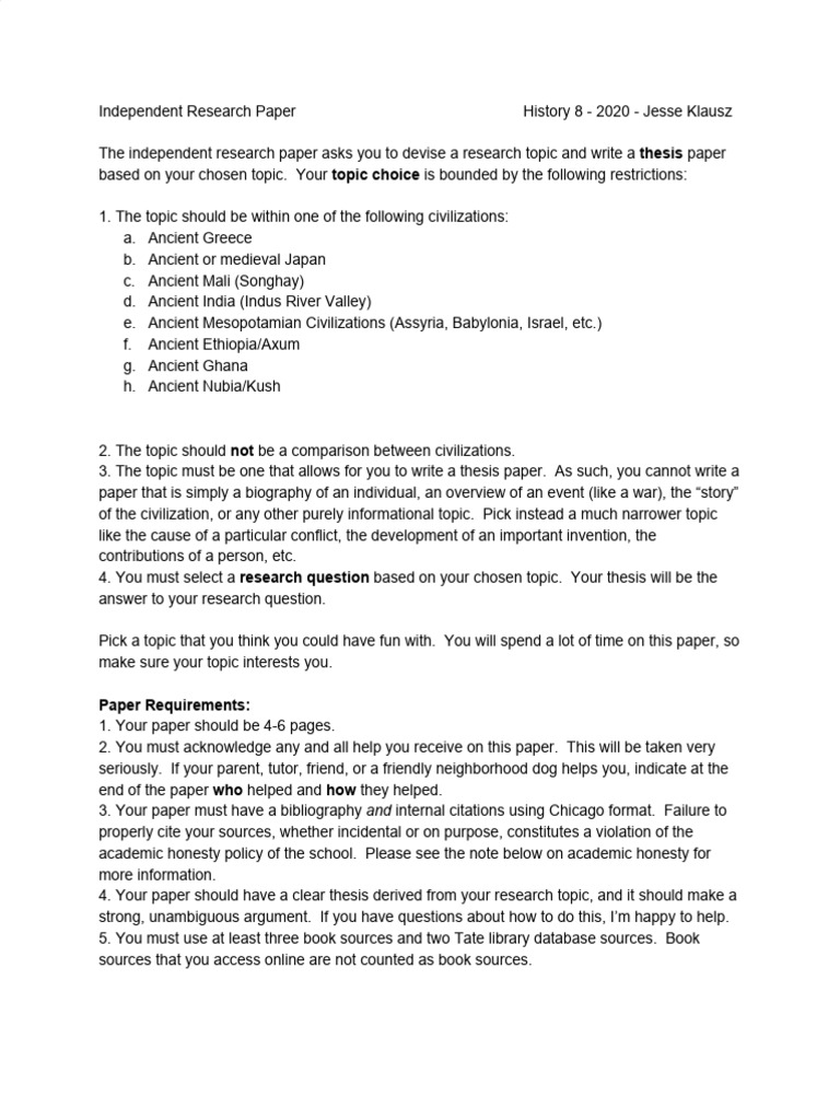 Research Paper Assignment - 2020 | PDF | Essays | Thesis