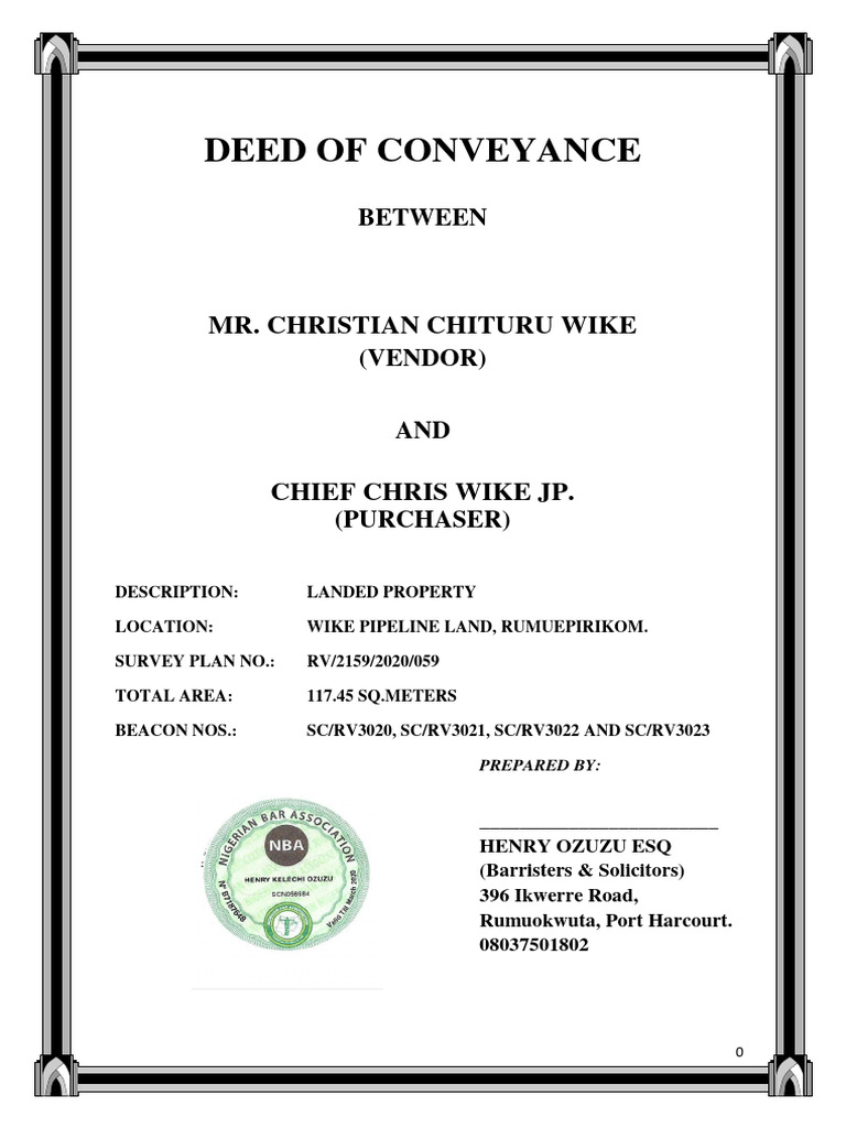 Deed of Conveyance for Land Sale | PDF | Deed | Covenant (Law)