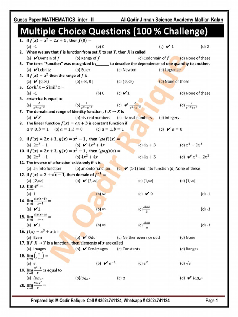 2nd Year Math Guess Paper | PDF