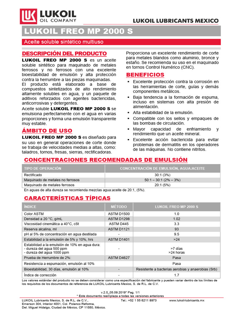 Tds Lukoil Freo MP 2000 S v.2.0 Esp | Descargar gratis PDF | Emulsión ...