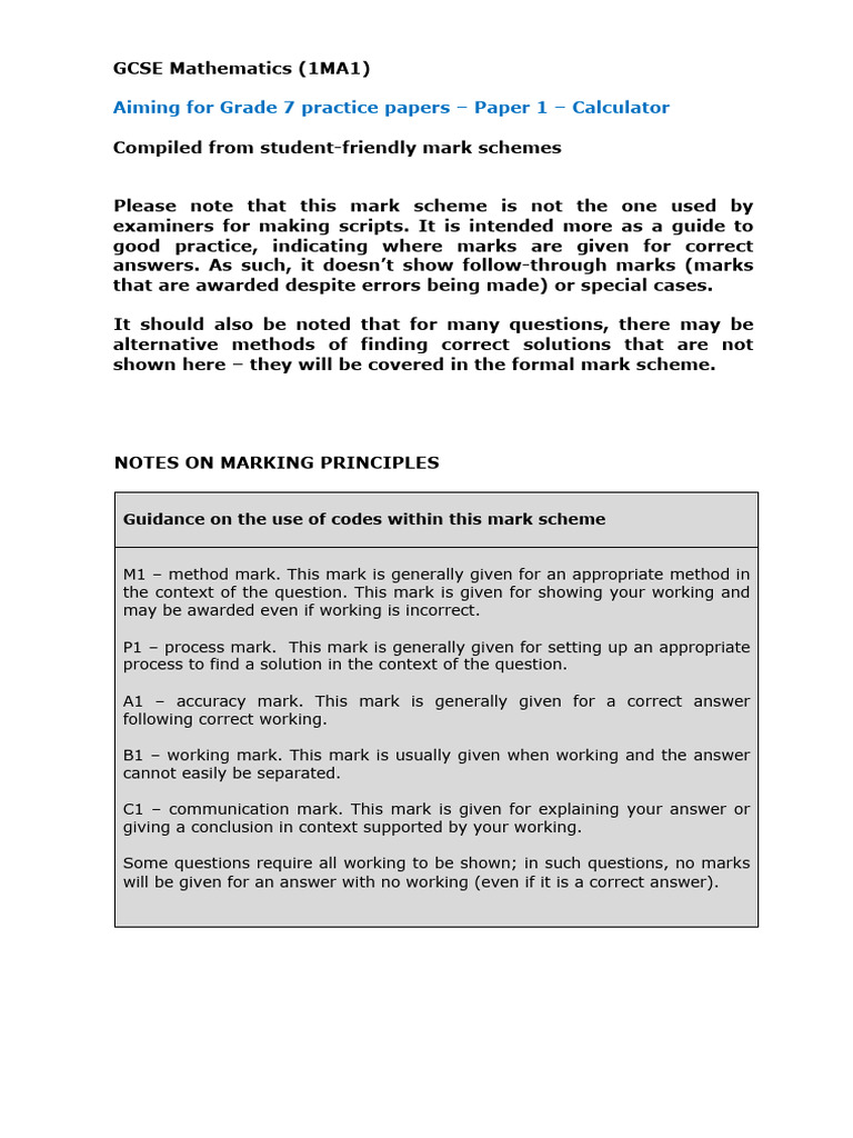 G7 Paper 1 Calc MS | PDF | Triangle | Elementary Geometry