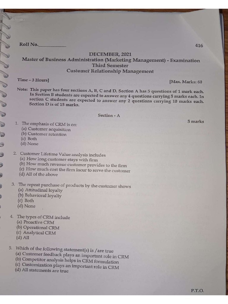 Mba CRM Question Papers | PDF