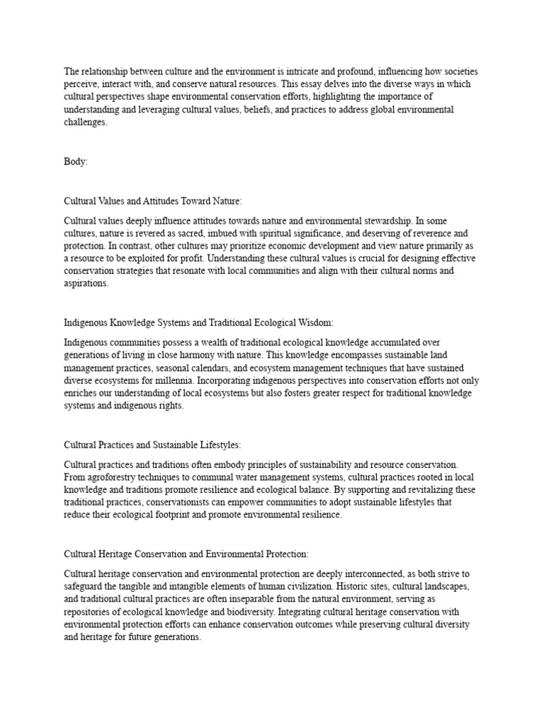 The Influence of Cultural Perspectives On Environmental Conservation ...