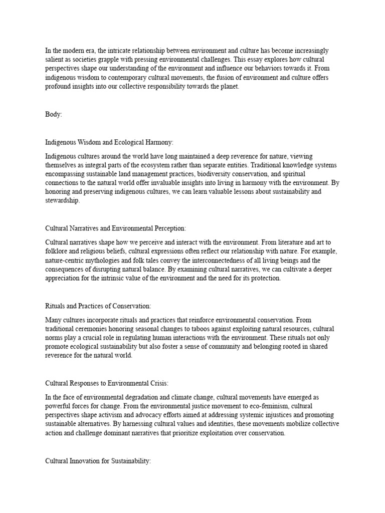 Culture's Role in Environmental Sustainability | PDF | Sustainability ...