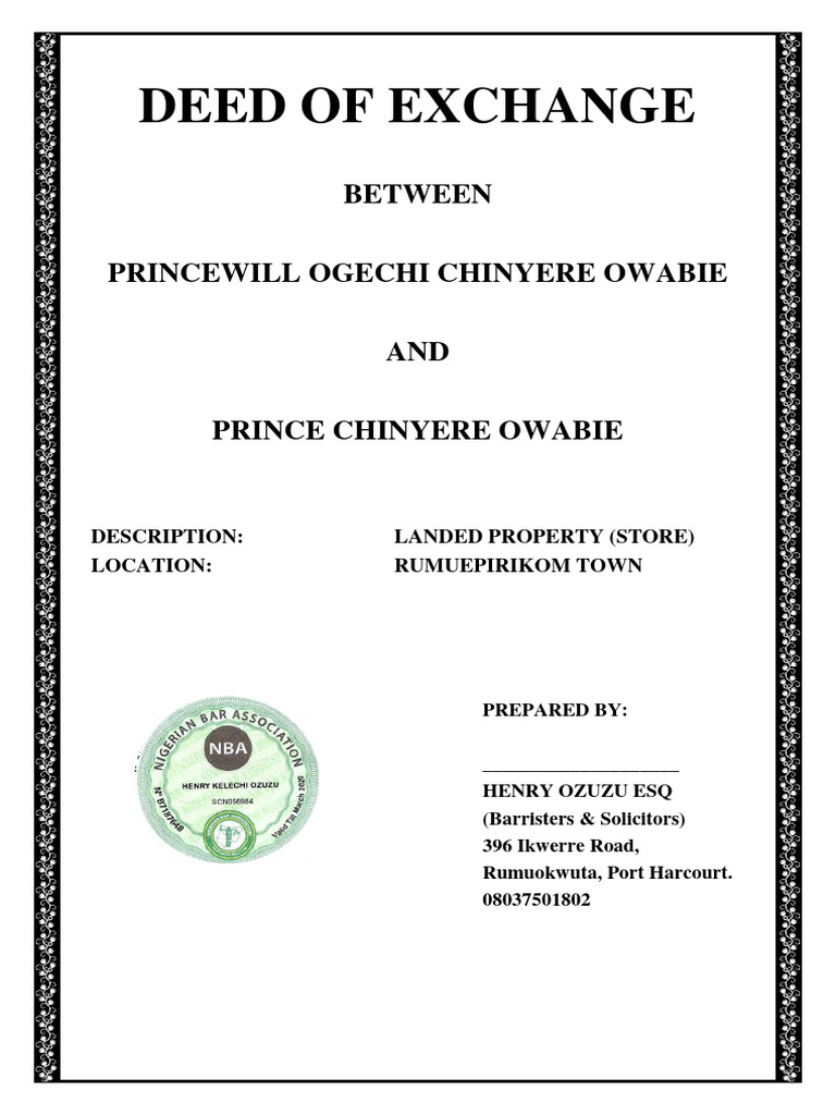 DEED OF EXCHANGE | PDF | Property Law | Civil Law (Common Law)