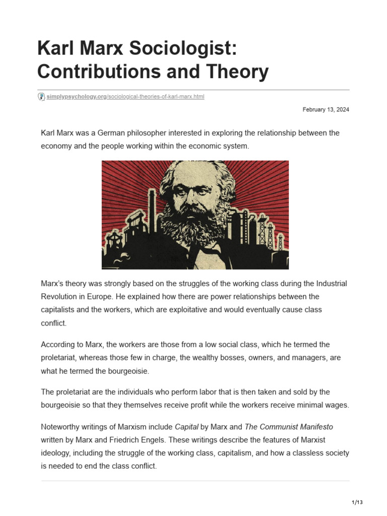 Marx's Contributions to Sociology Explained | PDF | Marxism | Karl Marx