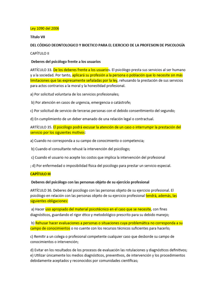 Ley 1090 Del 2006 | PDF | Sicología