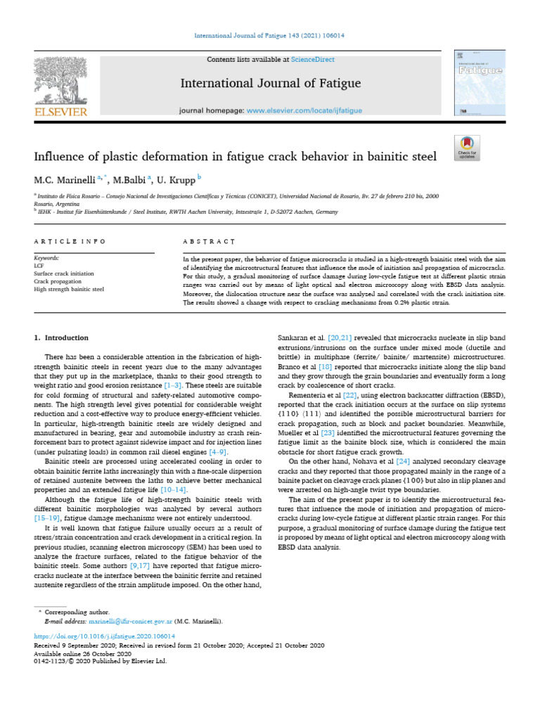 Influence of Plastic Deformation in Fatigue Crack Behavior in Bainitic ...