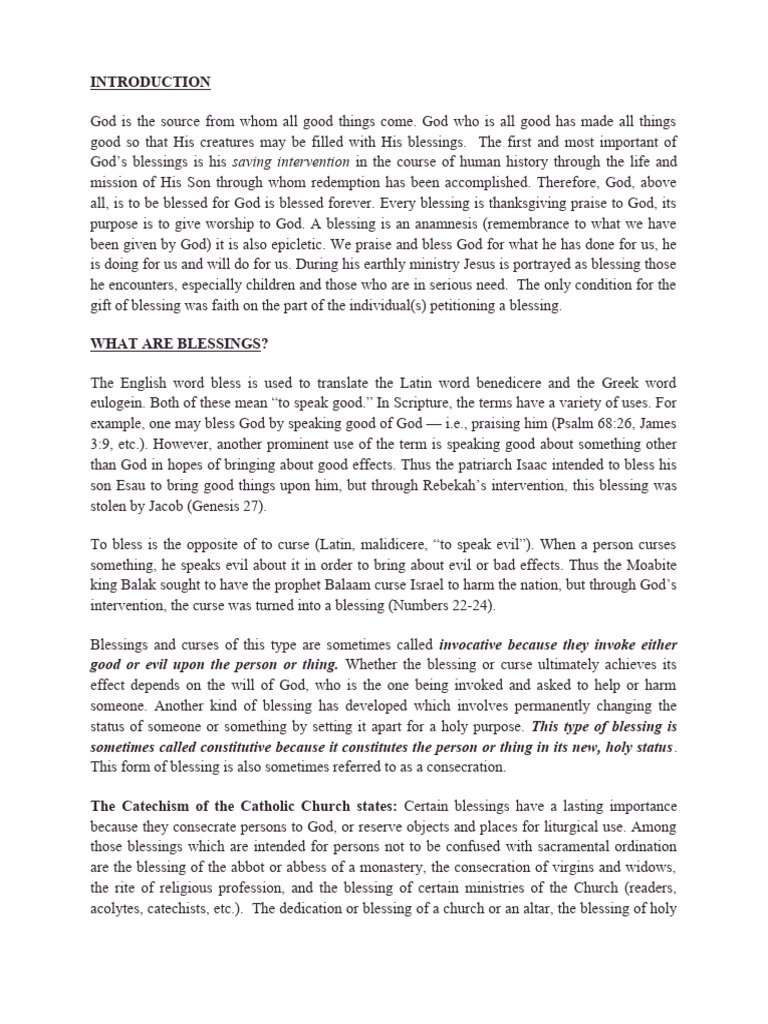 Lecture On Blessings | PDF | Catholic Church | Blessing