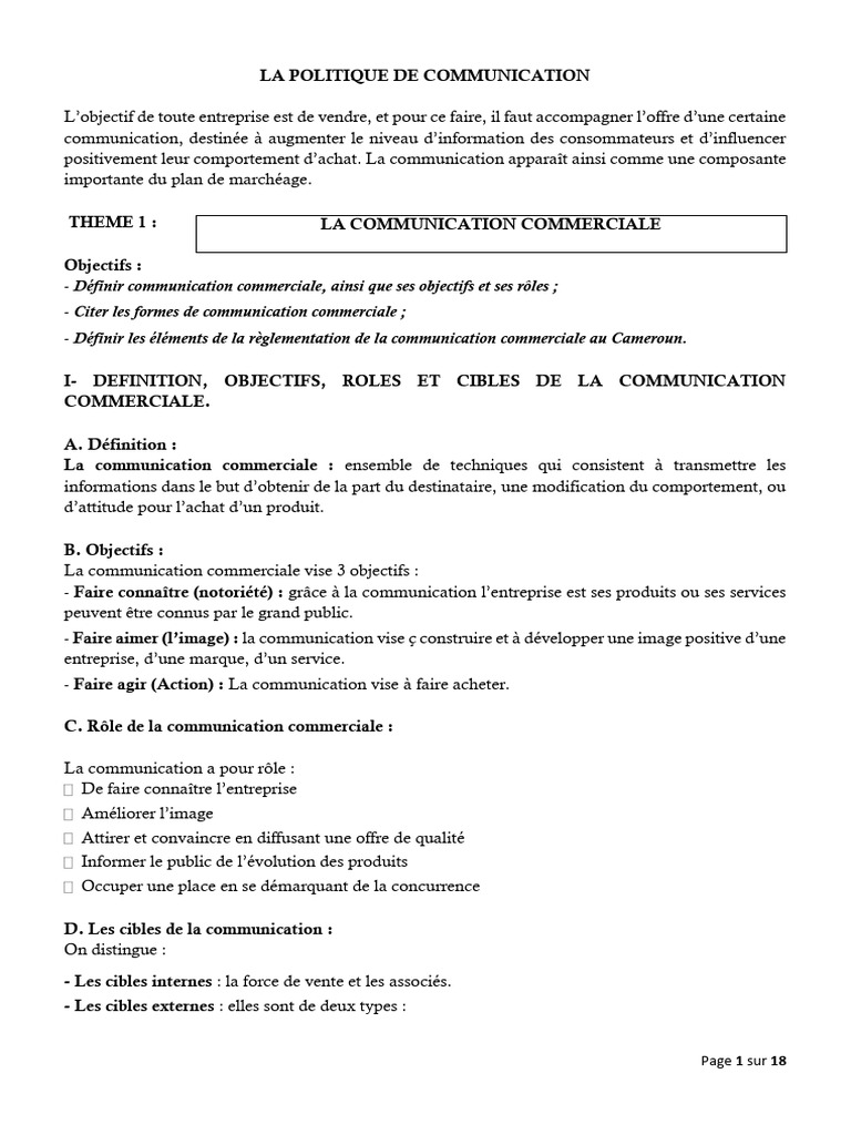 Politique de Communication Commerciale | PDF | Publicité | la communication