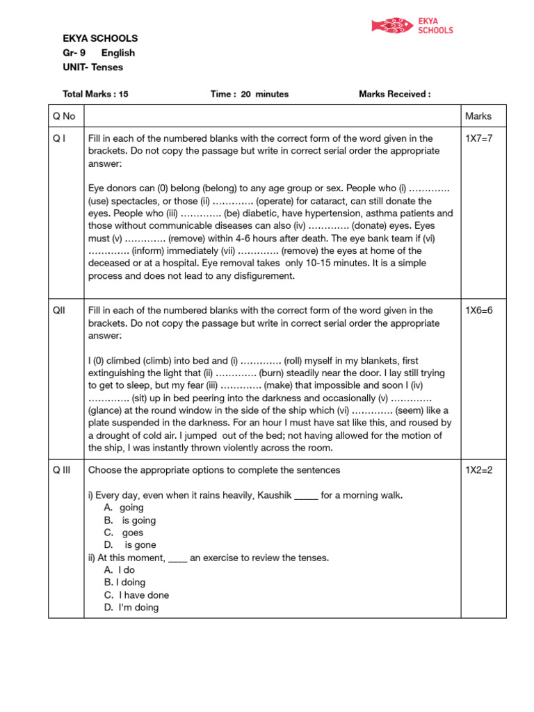 Gr9 Tenses Chapter Test ICSE | PDF | Medicine | Diseases And Disorders Gr9 Tenses Chapter Test ICSE | PDF | Medicine | Diseases And Disorders