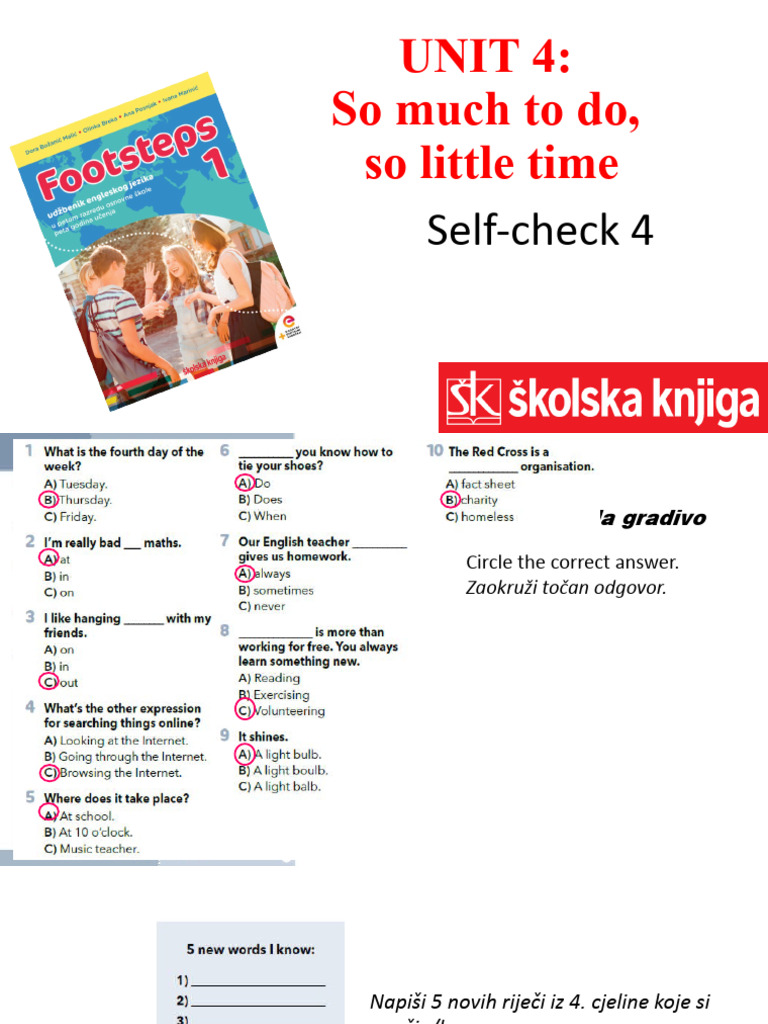 Footsteps 1, U4 - Self Check 4 | PDF