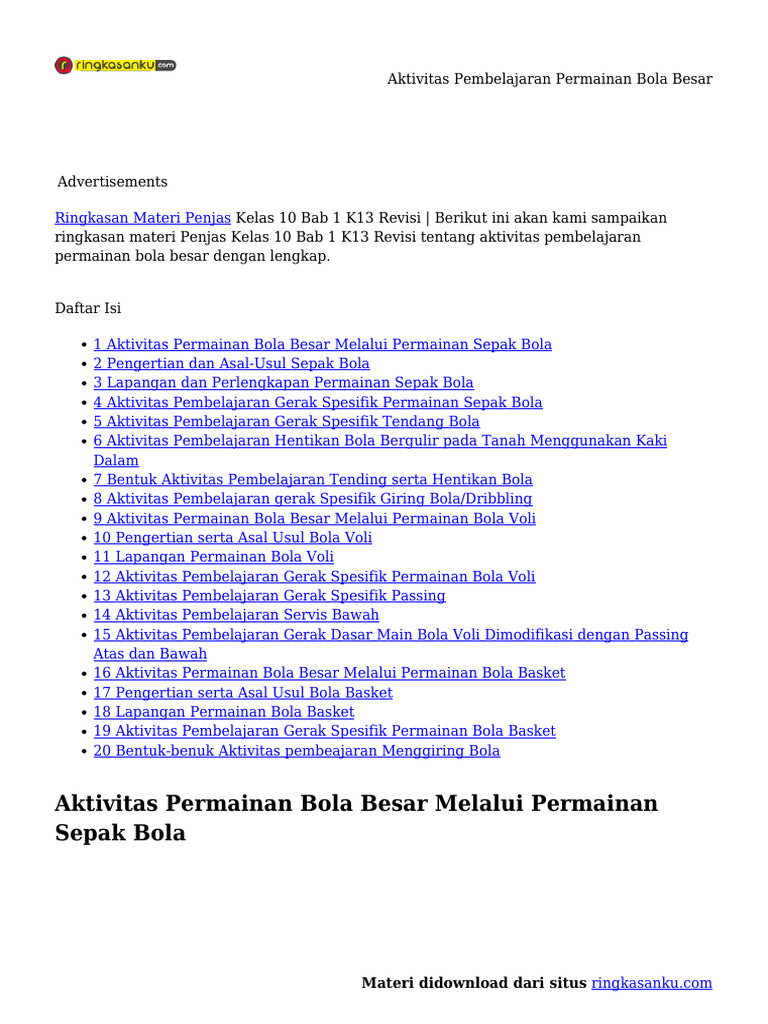 Aktivitas Pembelajaran Permainan Bola Besar | PDF