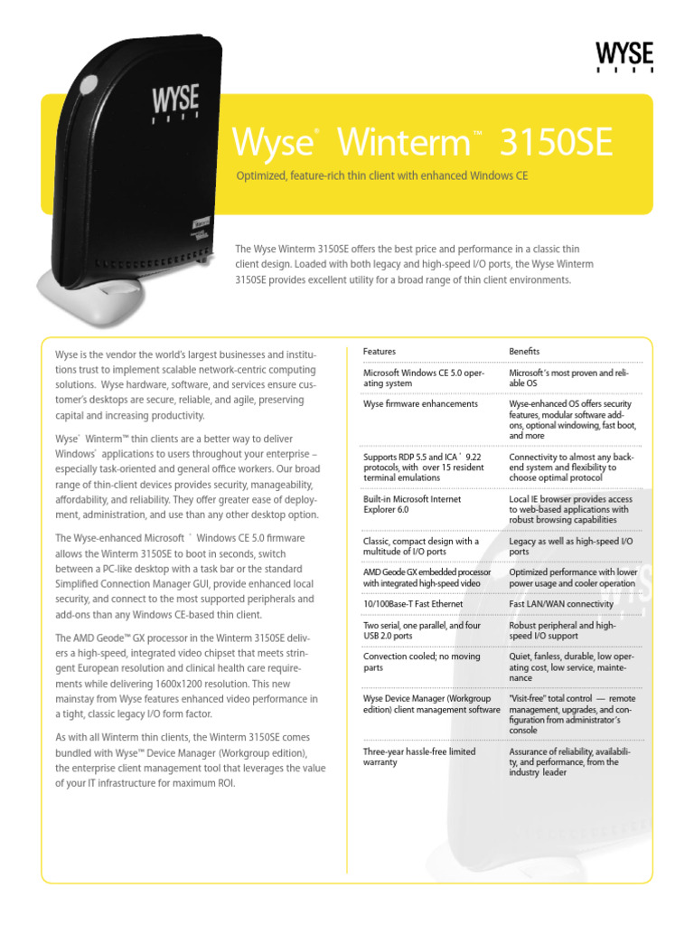 Wyse Winterm 3150SE: Optimized, Feature-Rich Thin Client With Enhanced ...