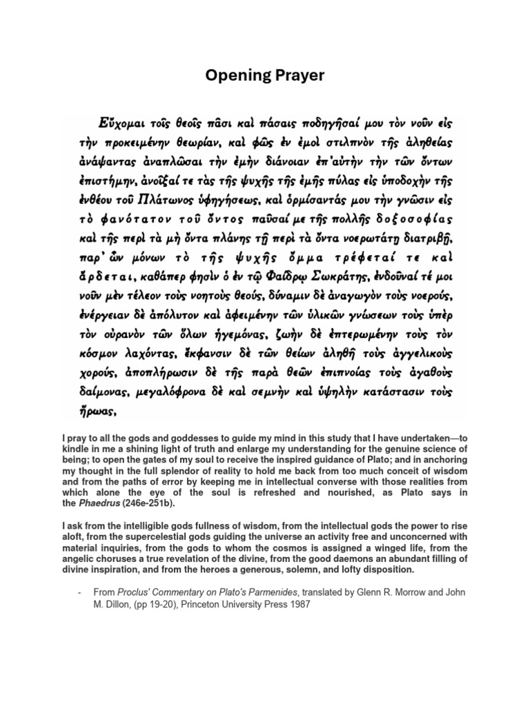 Proclus - Opening Prayer, Commentary On Plato's Parmenides | PDF ...