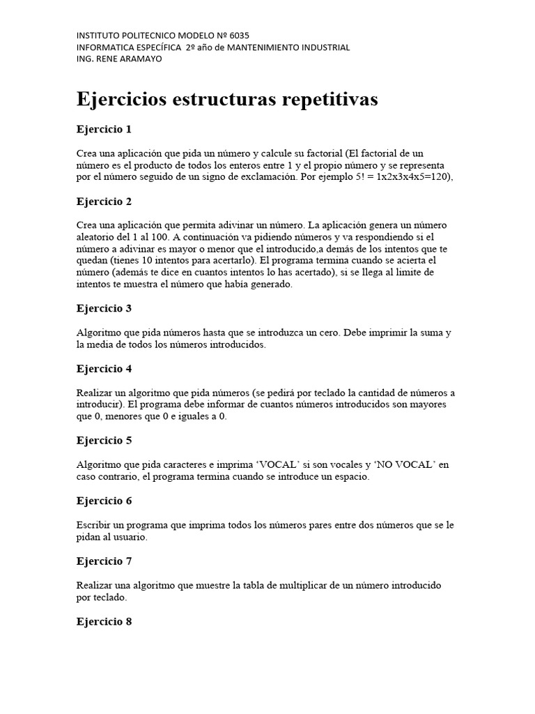 Ejercicios Estructuras Repetitivas | PDF | Exponenciación | Algoritmos