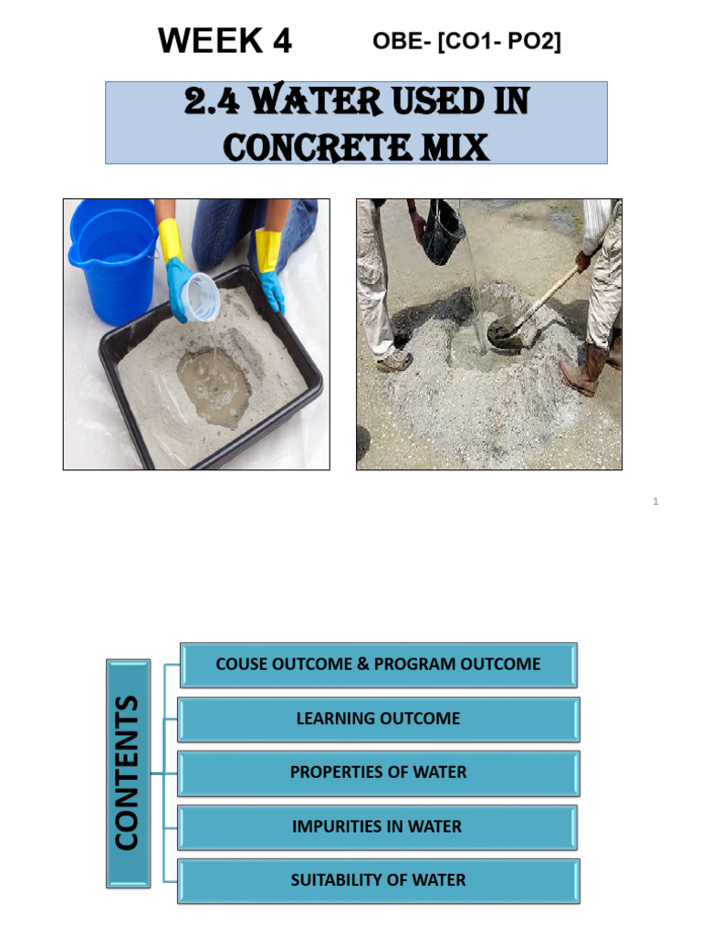 Topic 2.4 Water Used in Concrete Mix | PDF | Concrete | Sodium Chloride