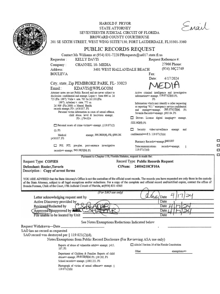 Florida Public Records Request Details | PDF | Affidavit | Arrest